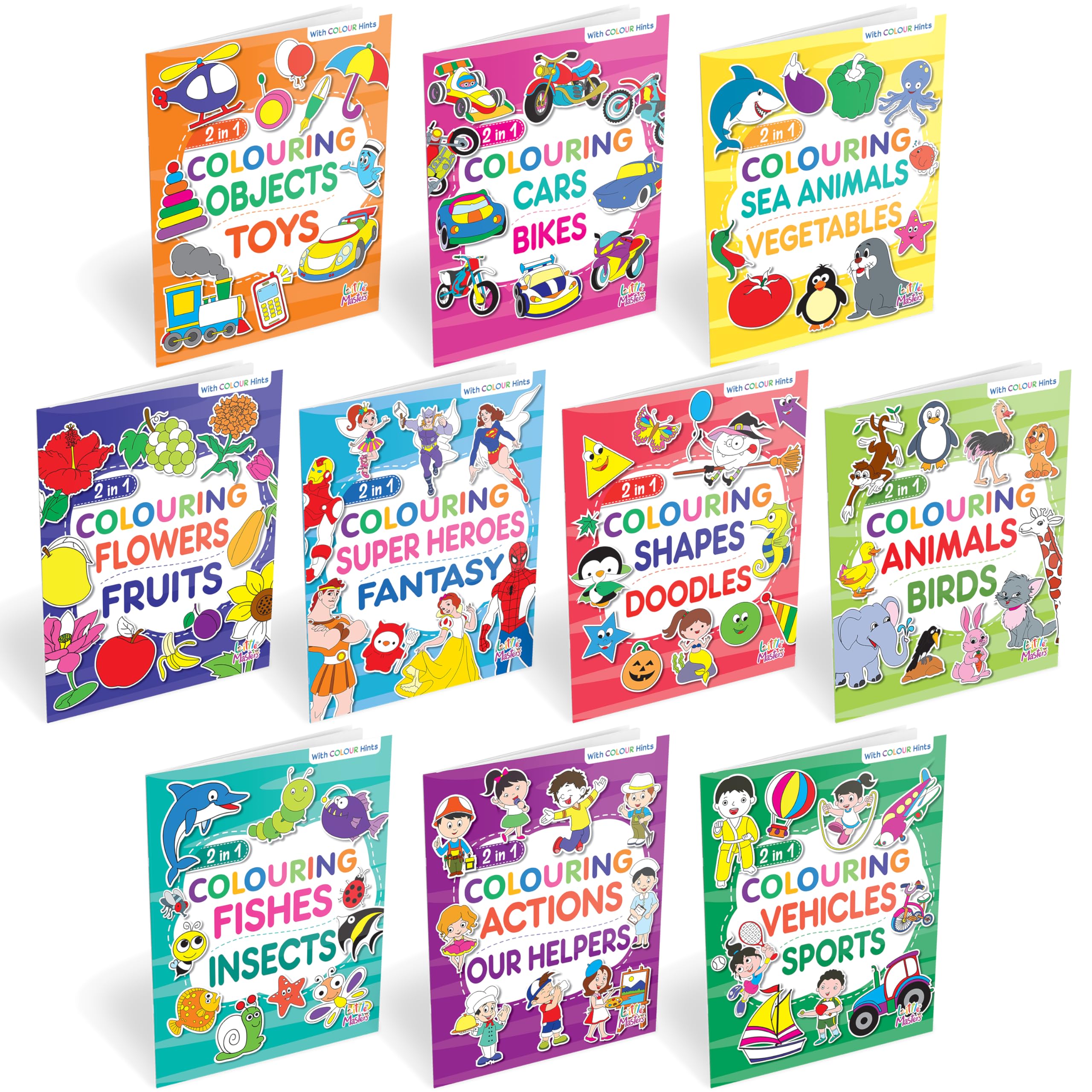 2 in 1 Colouring Combo Books (Set of 10 Books) : Little Masters: Amazon ...