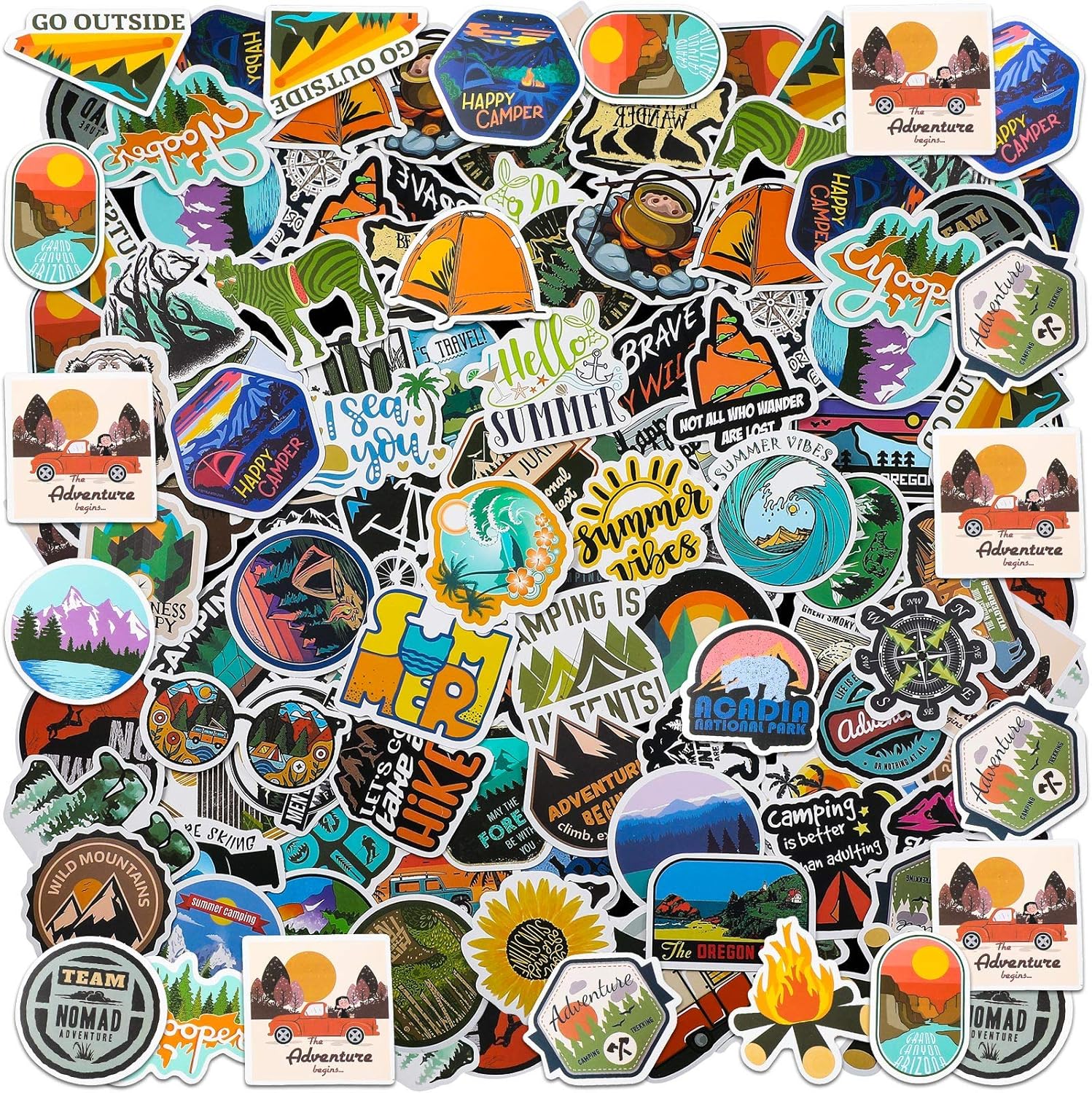 Amazon.com: 200 Pieces Outdoor Adventure Stickers Waterproof Travel ...