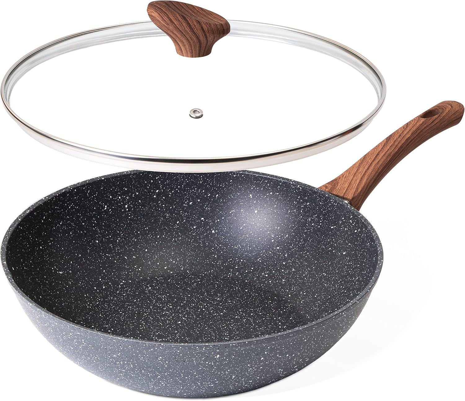 nuovva Induction Non Stick Wok Pan – Deep Stir Fry Pan with Lid – 28cm ...
