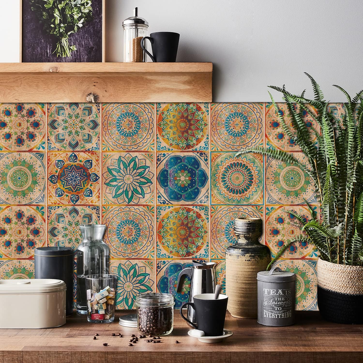 HORIWE Retro Tile Stickers Wall Decal Sticker Adhesive Tile Art DIY ...