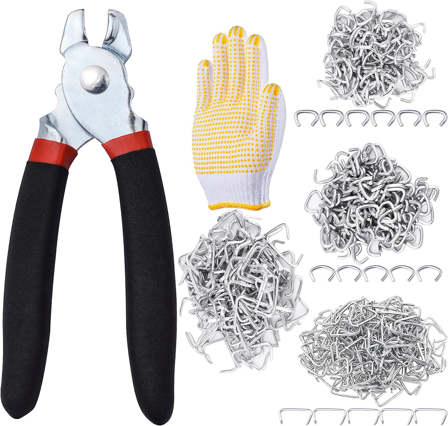 Hog Ring Pliers with 483Pcs 3/4" 1/2" 3/8" 1" Galvanized Hog Rings and ...