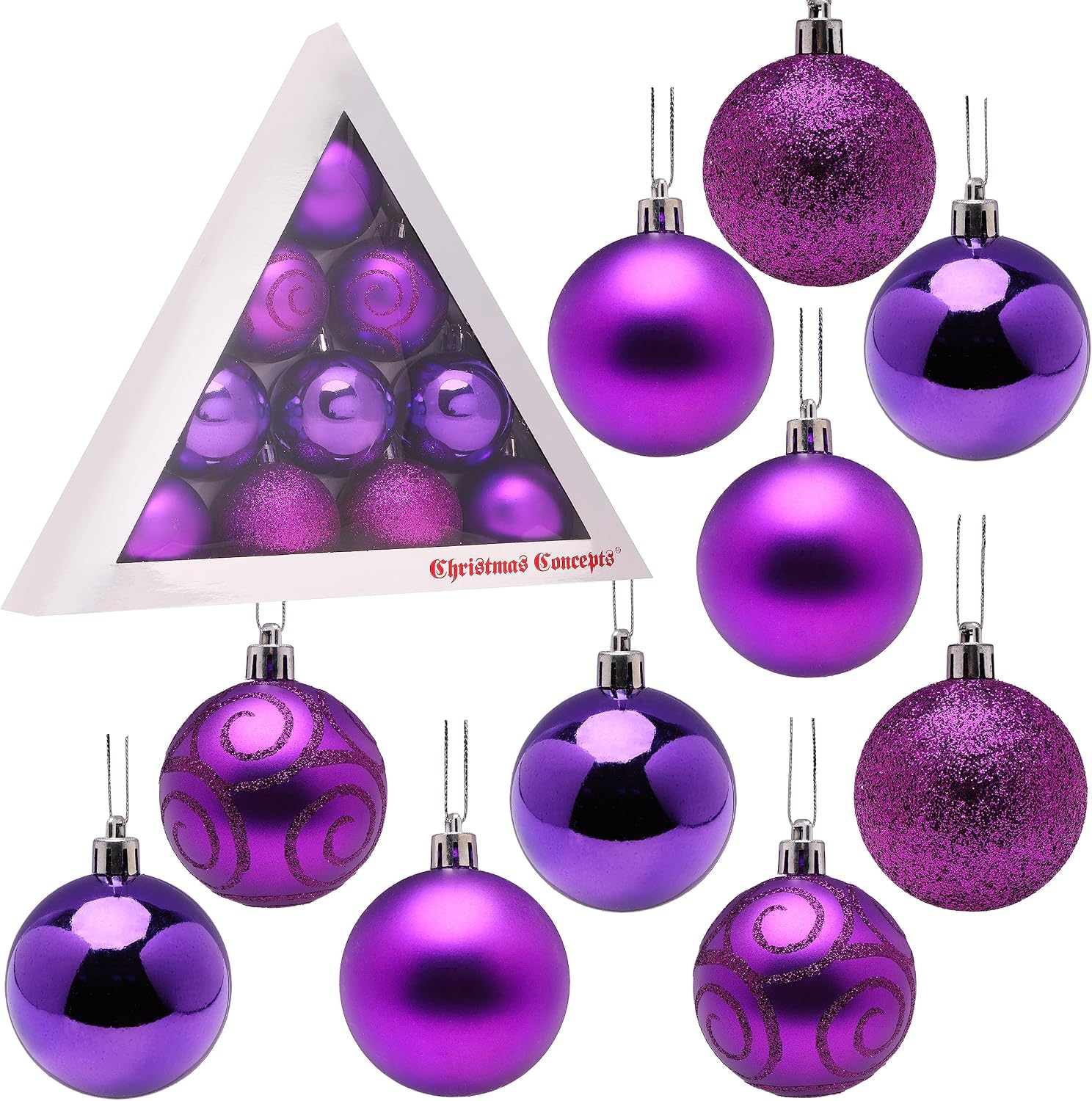 Christmas Concepts® Pack of 10-60mm Christmas Tree Baubles - Shiny ...