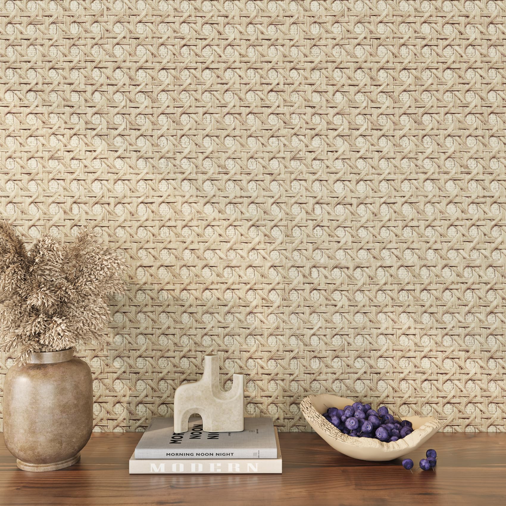 Snapklik.com : Peel And Stick Rattan Wallpaper Adhesive Natural Beige ...