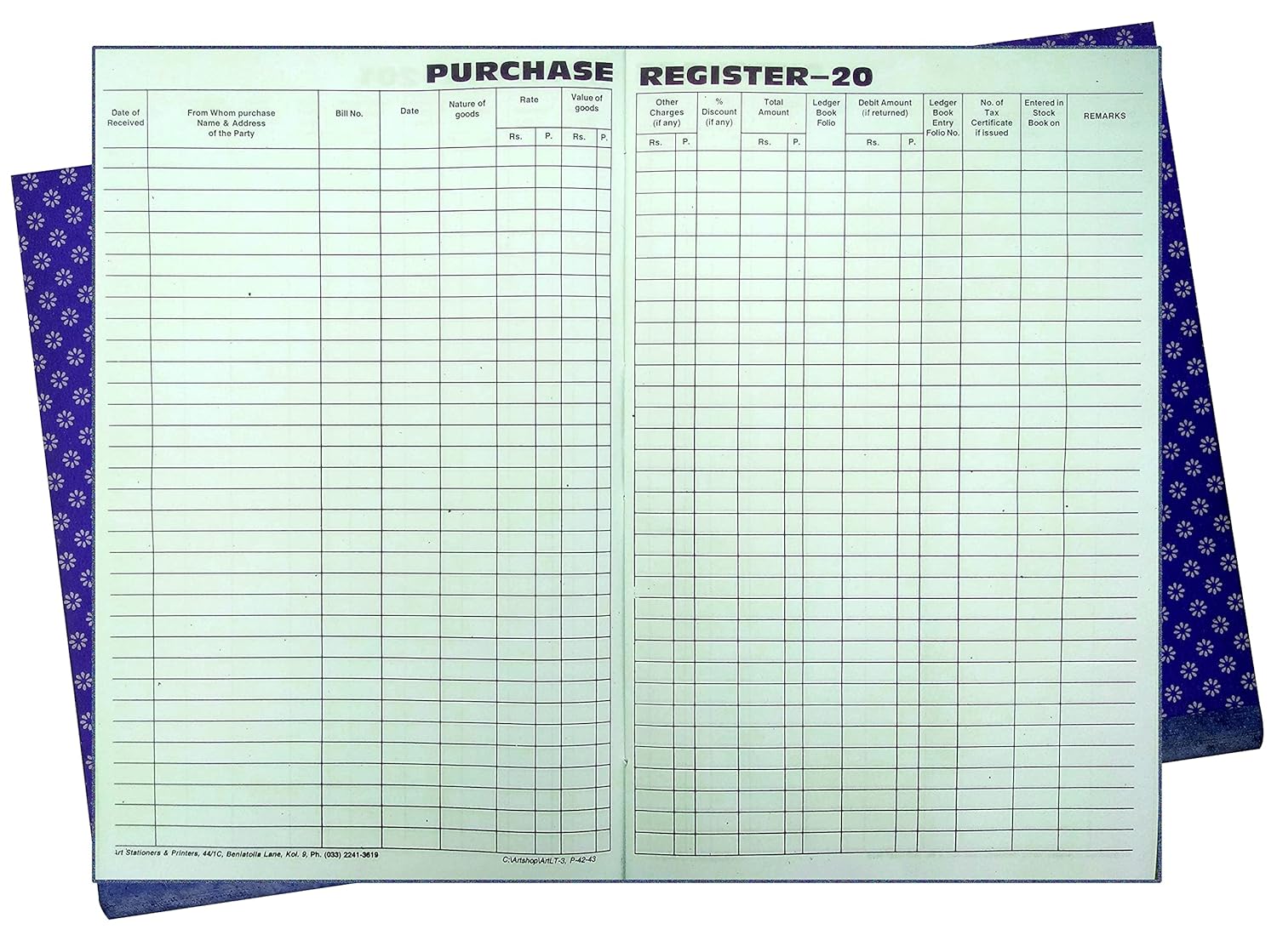 Purchase Register | 50 Sheets | 100 Pages | 21 × 33 cm | Hard Bound ...