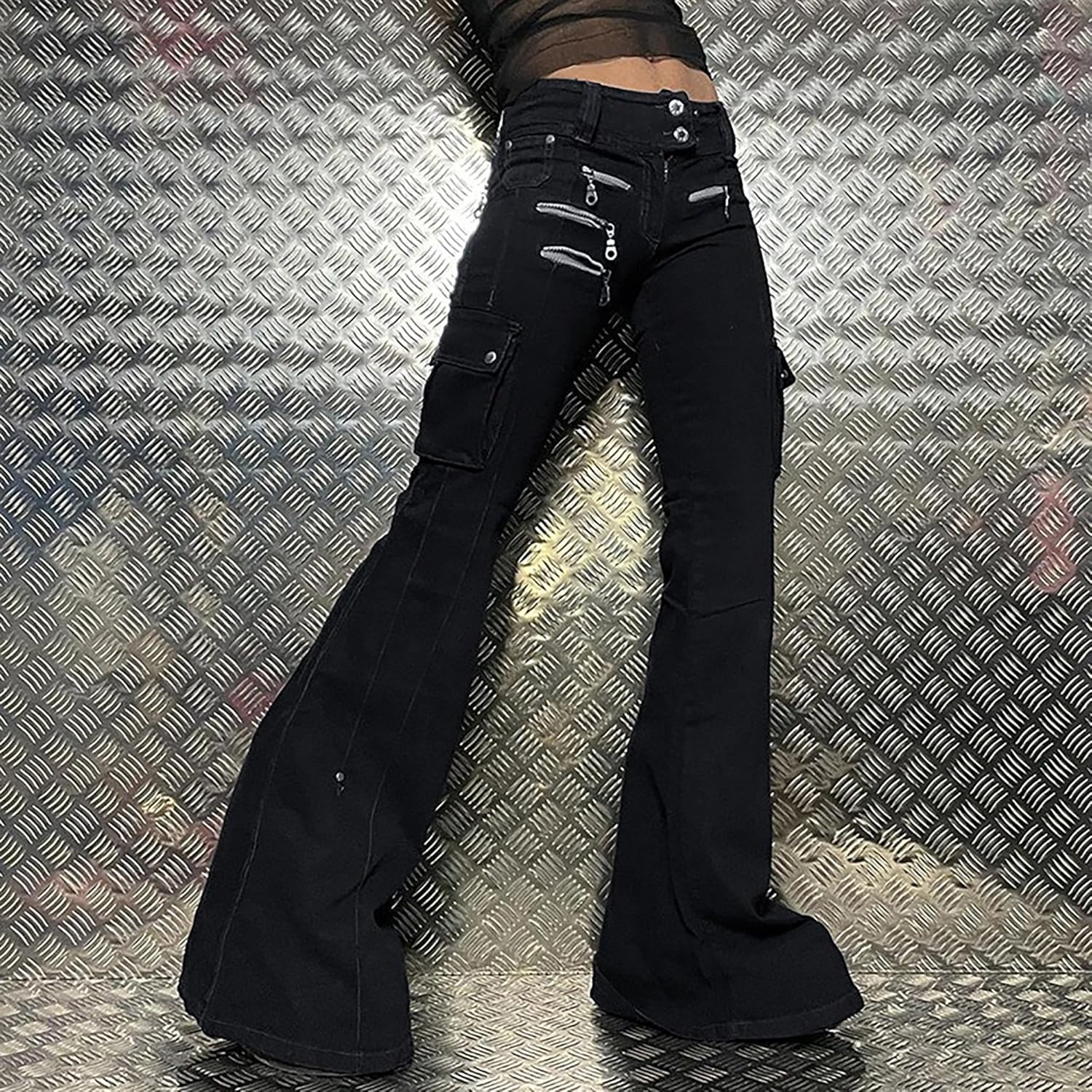 MEINVQIAOTI Dark Goth Punk Hot Girls Low Waist Women's Cargo Jeans ...