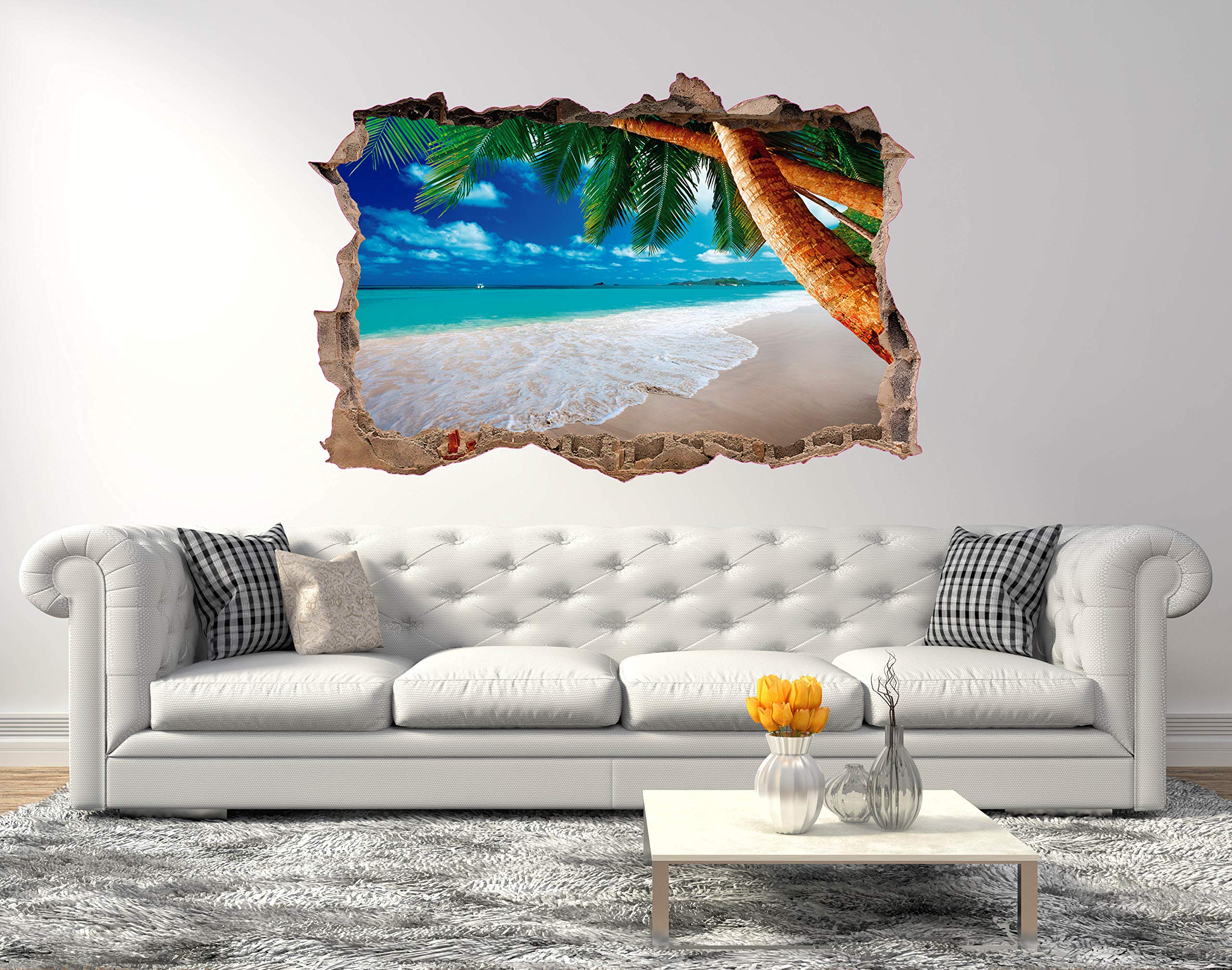 Amazon.com: Beach Wall Decal Peel and Stick - Seascape with Palm Tree ...