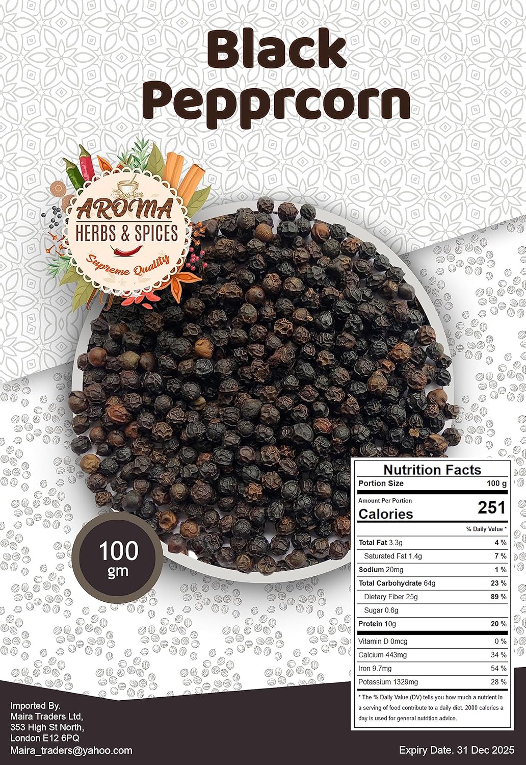 Black Peppercorns | 100gm | Whole Black Pepper | Natural | Without ...