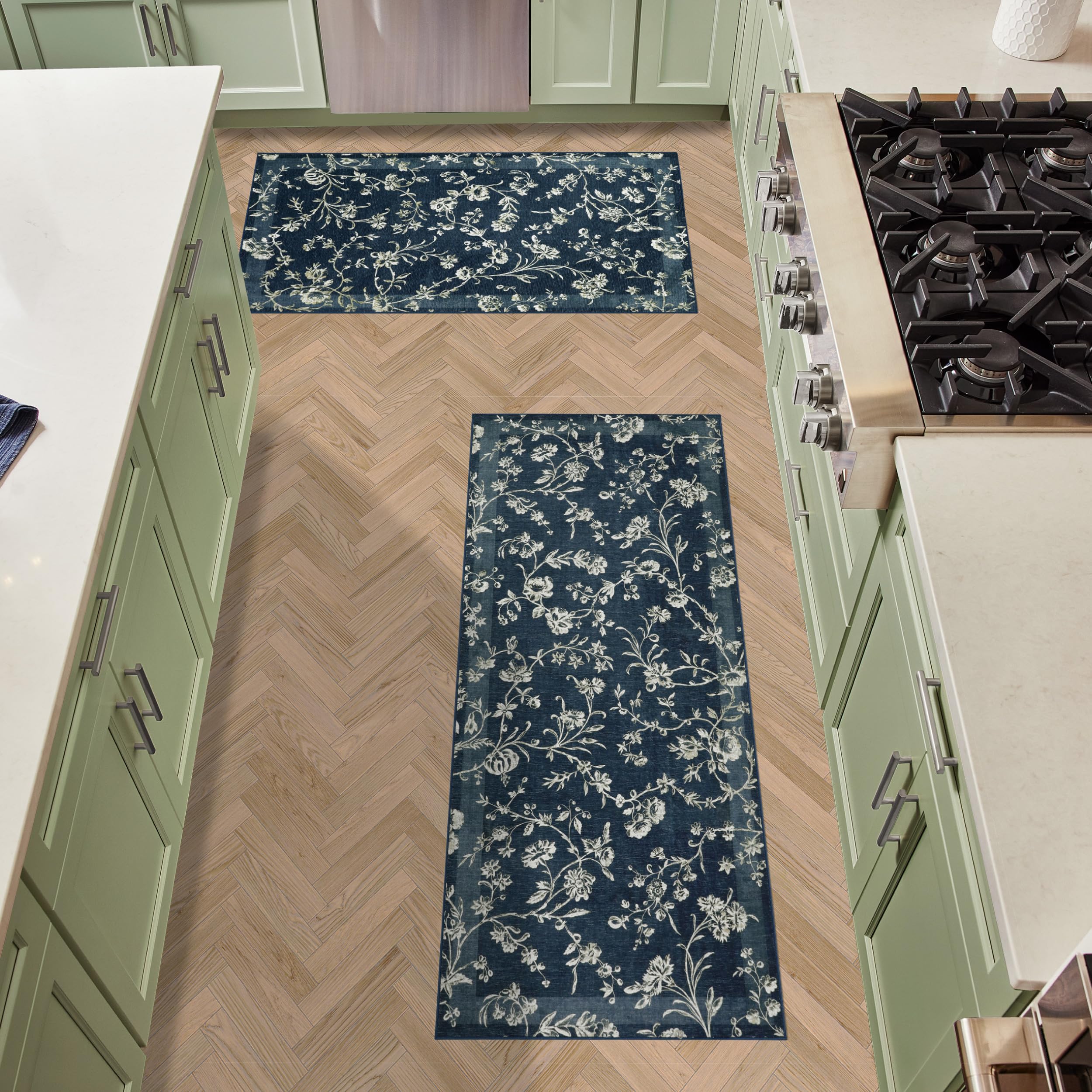 Amazon.com: Laura Ashley Dark Navy Aria Floral Border Machine Washable ...