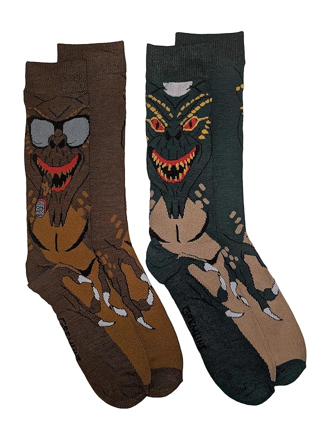 Gremlins Men’s Crew Socks Two Pair Pack (Stripe and Brown Gremlin ...