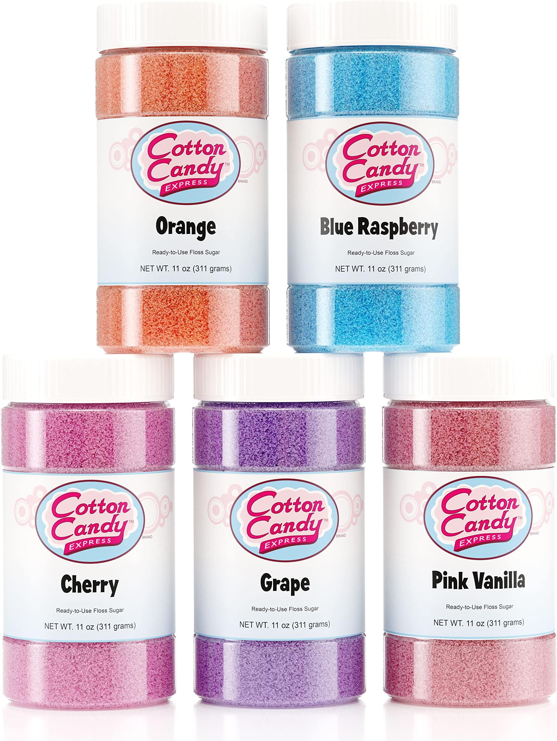 Amazon.com: Cotton Candy Express Floss Sugar Variety Pack with 5 - 11oz ...