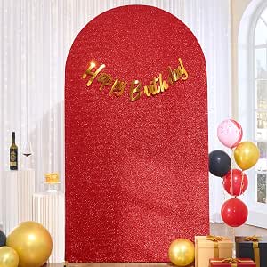 Amazon.com : 7.2FT Red Glitter Arch Backdrop Cover, Stretchy 2-Sided ...