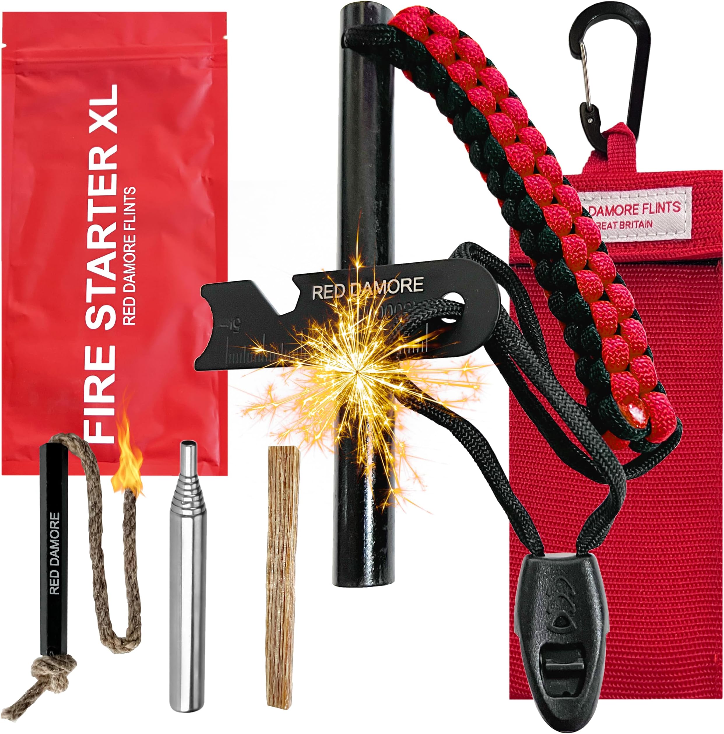 RED DAMORE - Fire Starter Kit XL Ferro Rod Fire Steel Fire Striker ...