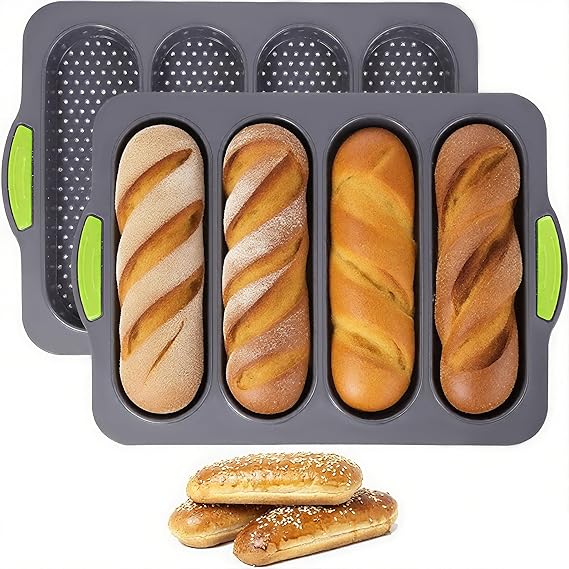 Amazon.com: 2 Pcs Silicone Bread Loaf Pan, 4 Holes Baguette Bread Pan ...
