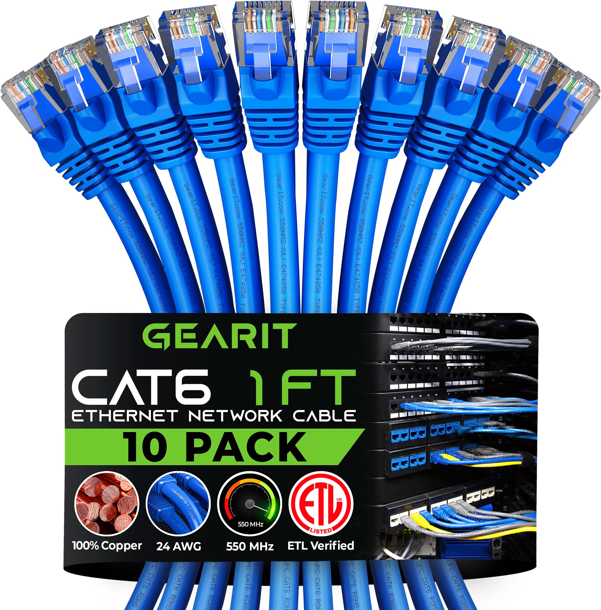 GearIT 20 Pack, Cat 6 Ethernet Cable Cat6 Snagless Patch 1 Foot ...