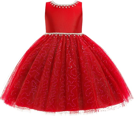 Amazon.com: Weileenice Bright Red Flower Girl Dress Sparkly Sequin ...