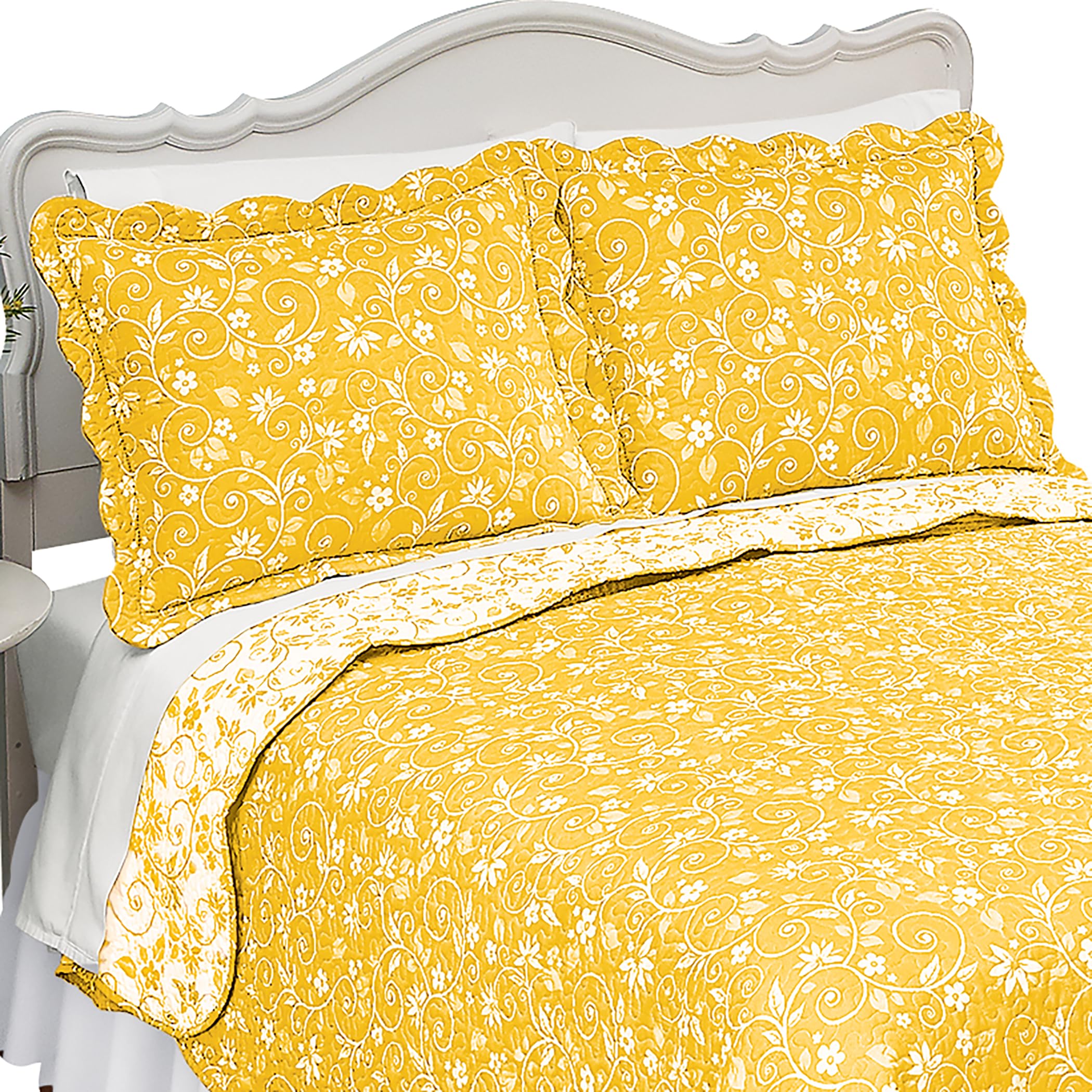 Amazon.com: Collections Etc Reversible Floral Scroll Pillow Sham Yellow ...