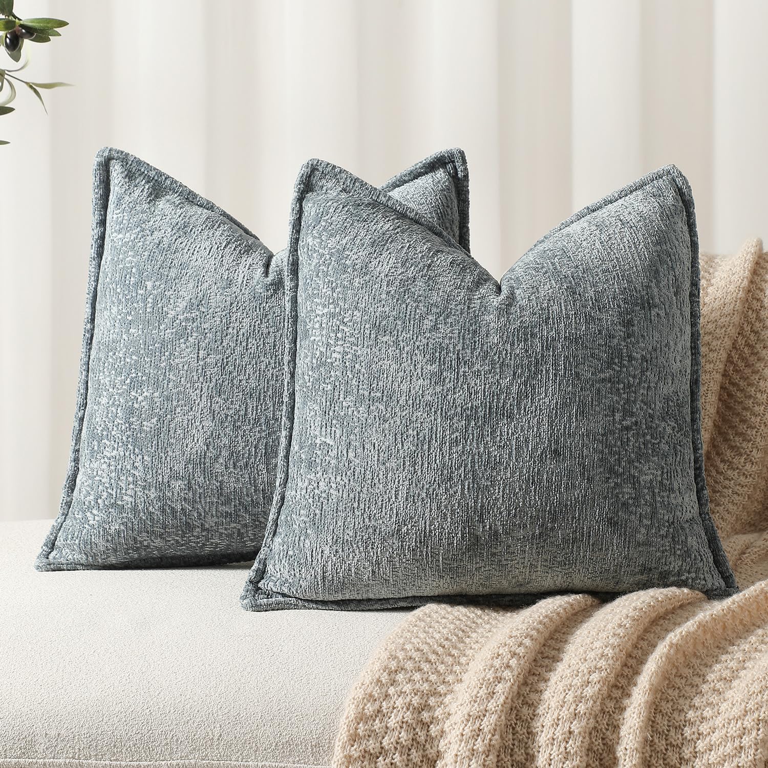 Amazon.com: DEZENE Pack of 2 Dusty Blue Decorative Throw Pillow Covers ...