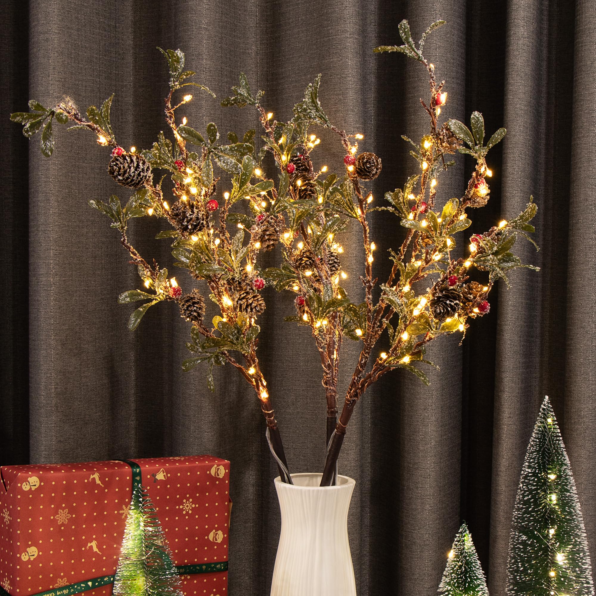 Amazon.com: RTSSUT 3 PCS Lighted Christmas Evergreen Sprig Branches ...