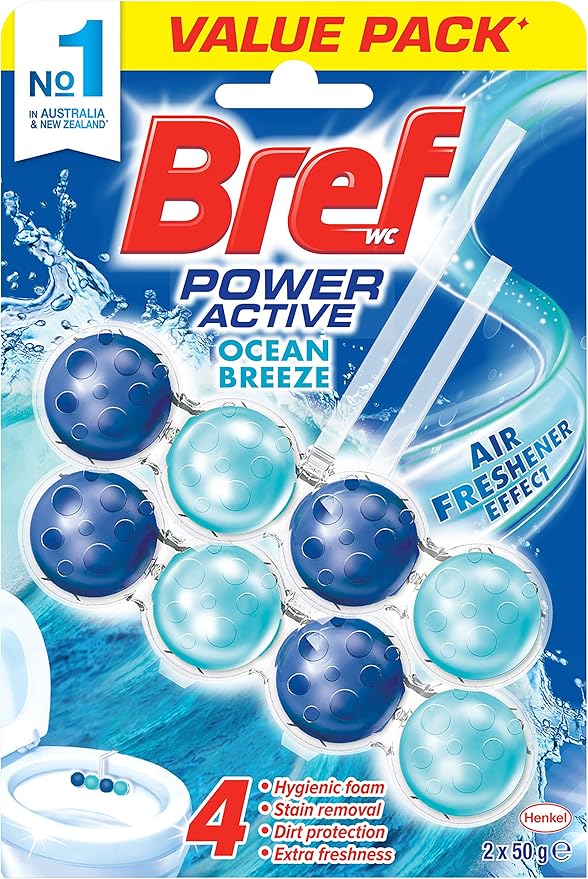 Bref Power Active Ocean Breeze, Rim Block Toilet Cleaner, 2x50g ...
