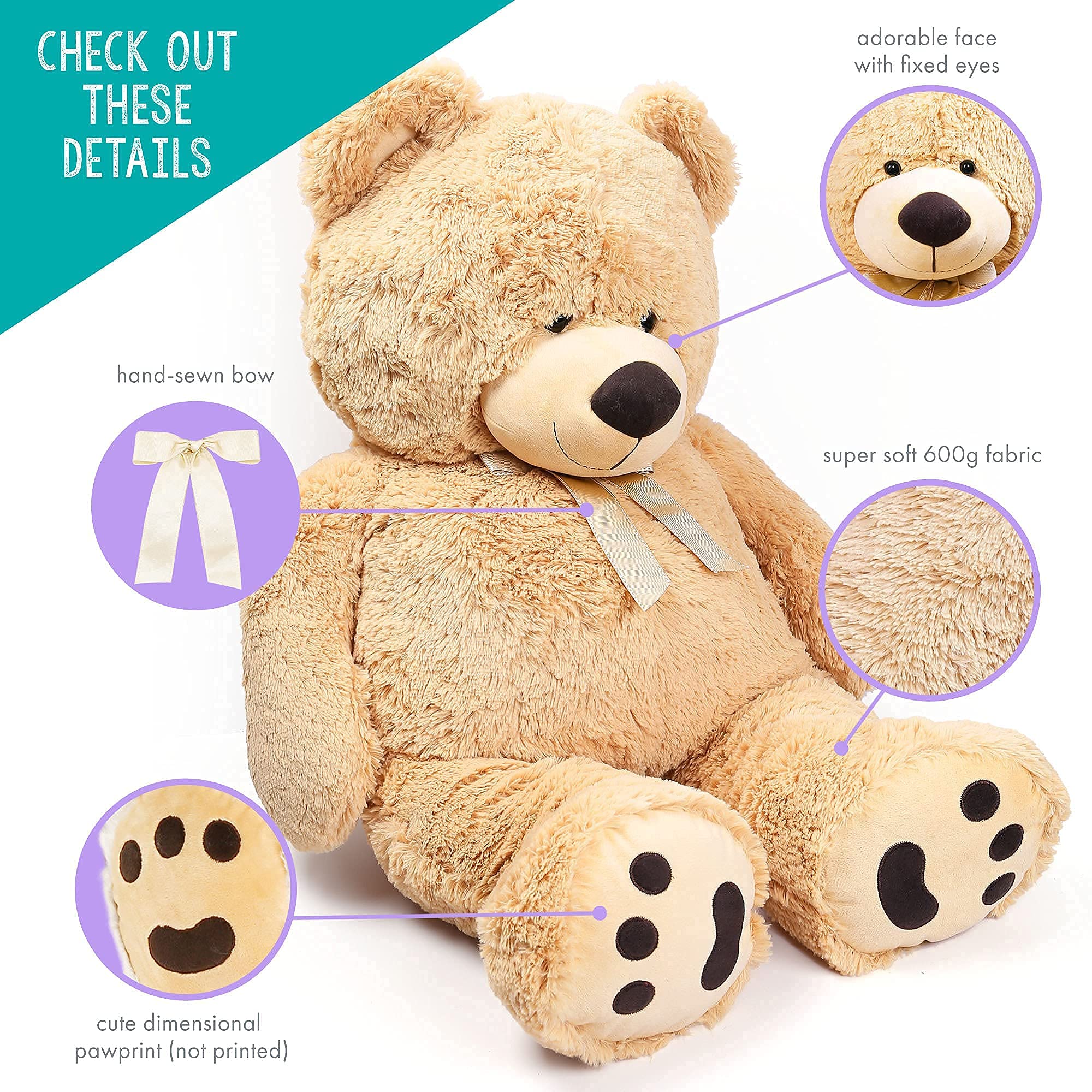 LotFancy 39 inch Big Teddy Bear Stuffed Animal Plush, Cuddly Stuffed ...