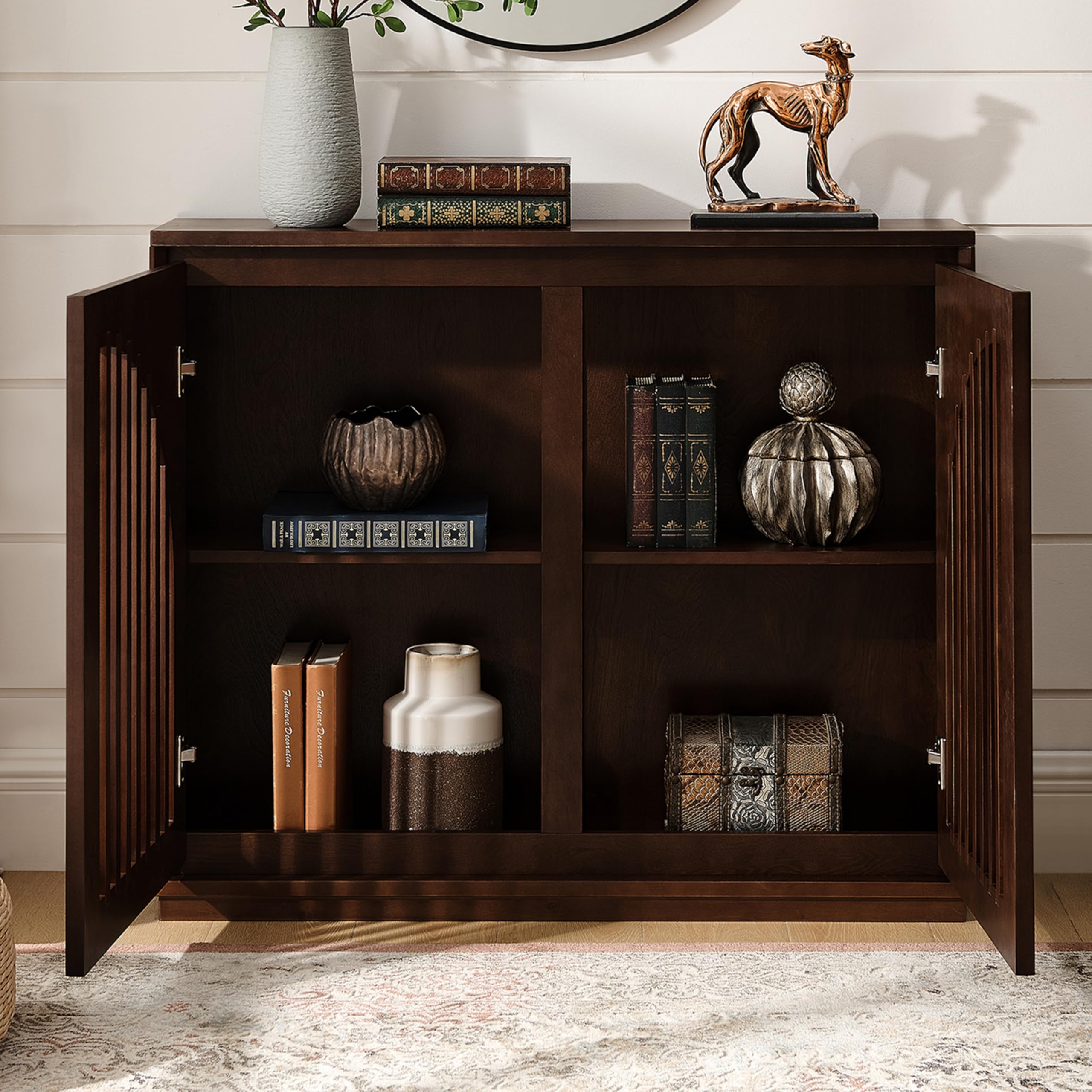 Snapklik.com : FIVEGIVEN 39" Dark Walnut Narrow Fluted Sideboard