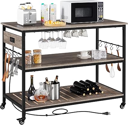 Amazon.com: Yaheetech Kitchen Cart with Power Outlet, Rolling Kitchen ...