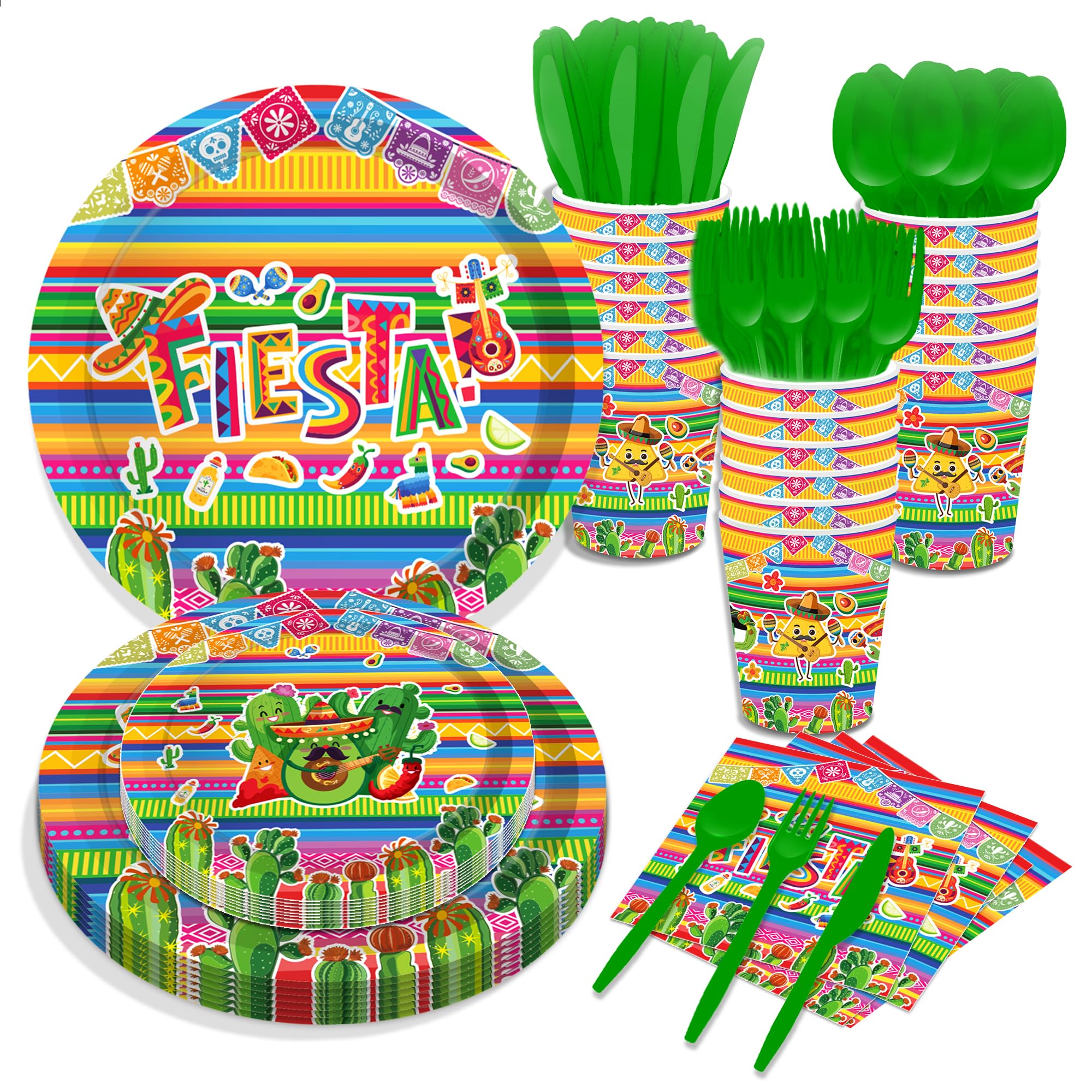 Amazon.com: 116 Ps Mexican Party Supplies 16 Guests Mexican Fiesta ...
