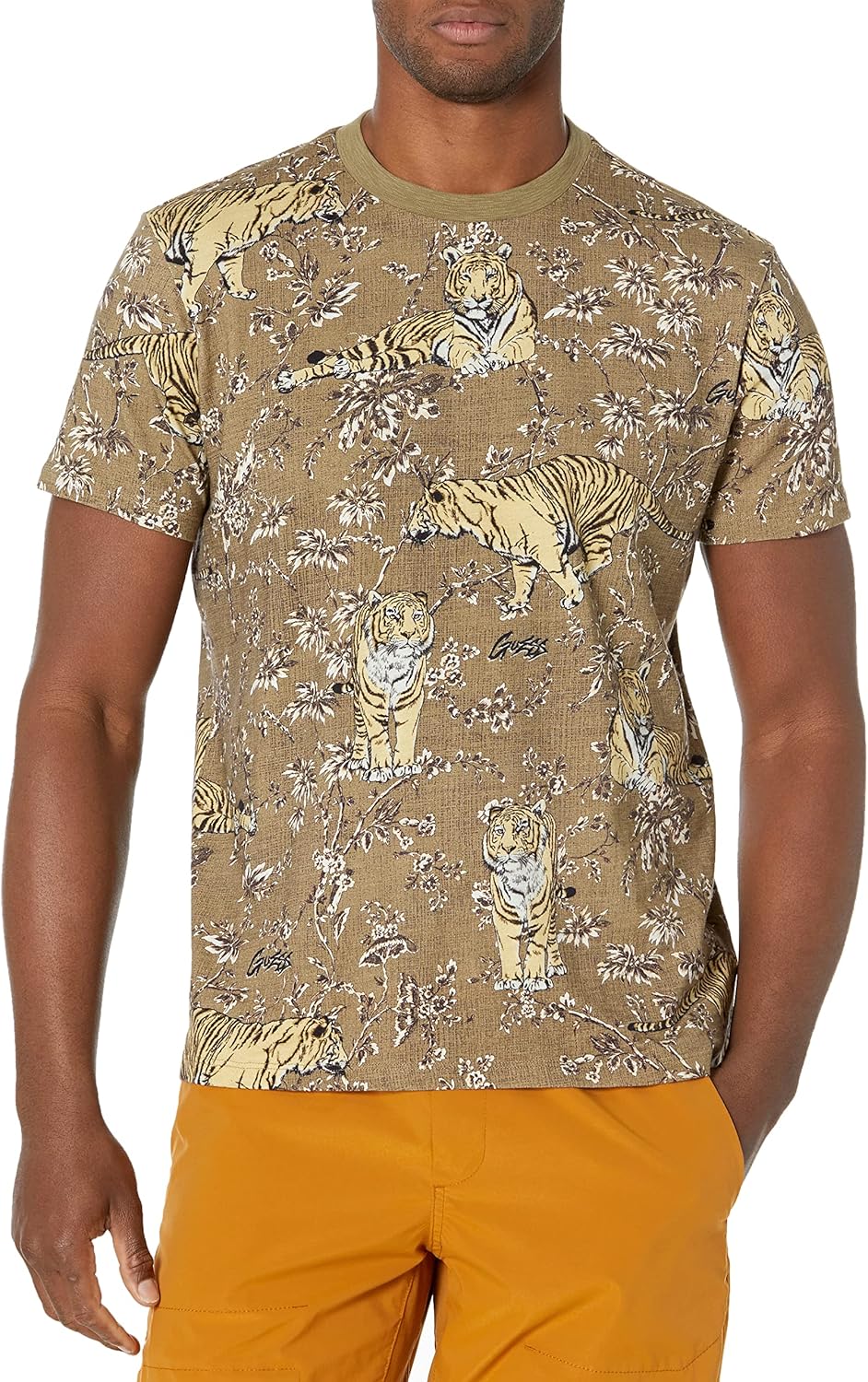 GUESS Men's Short Sleeve Jungle Tiger Crew | Amazon.com