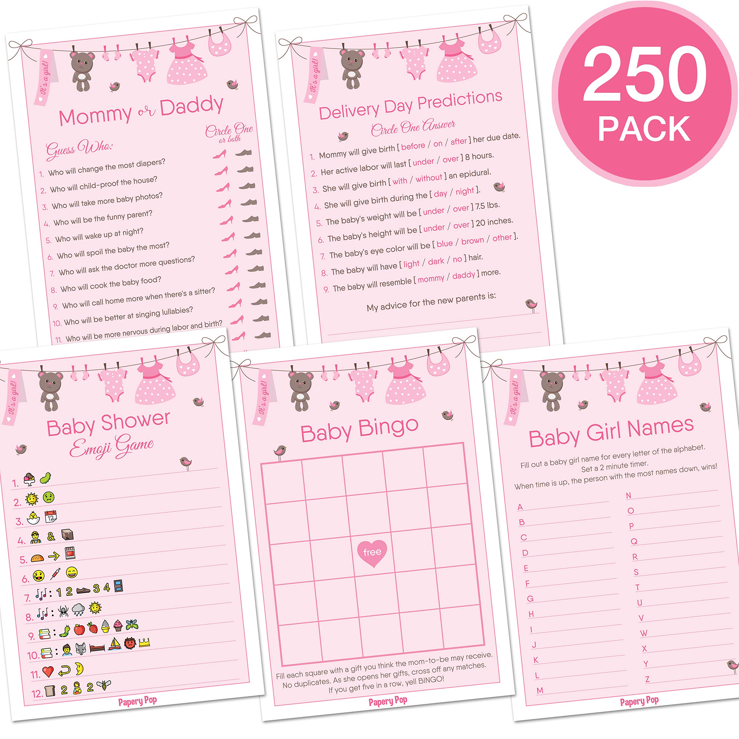 Buy Baby Shower Games for Girl - Set of 5 Activities for 50 Guests ...