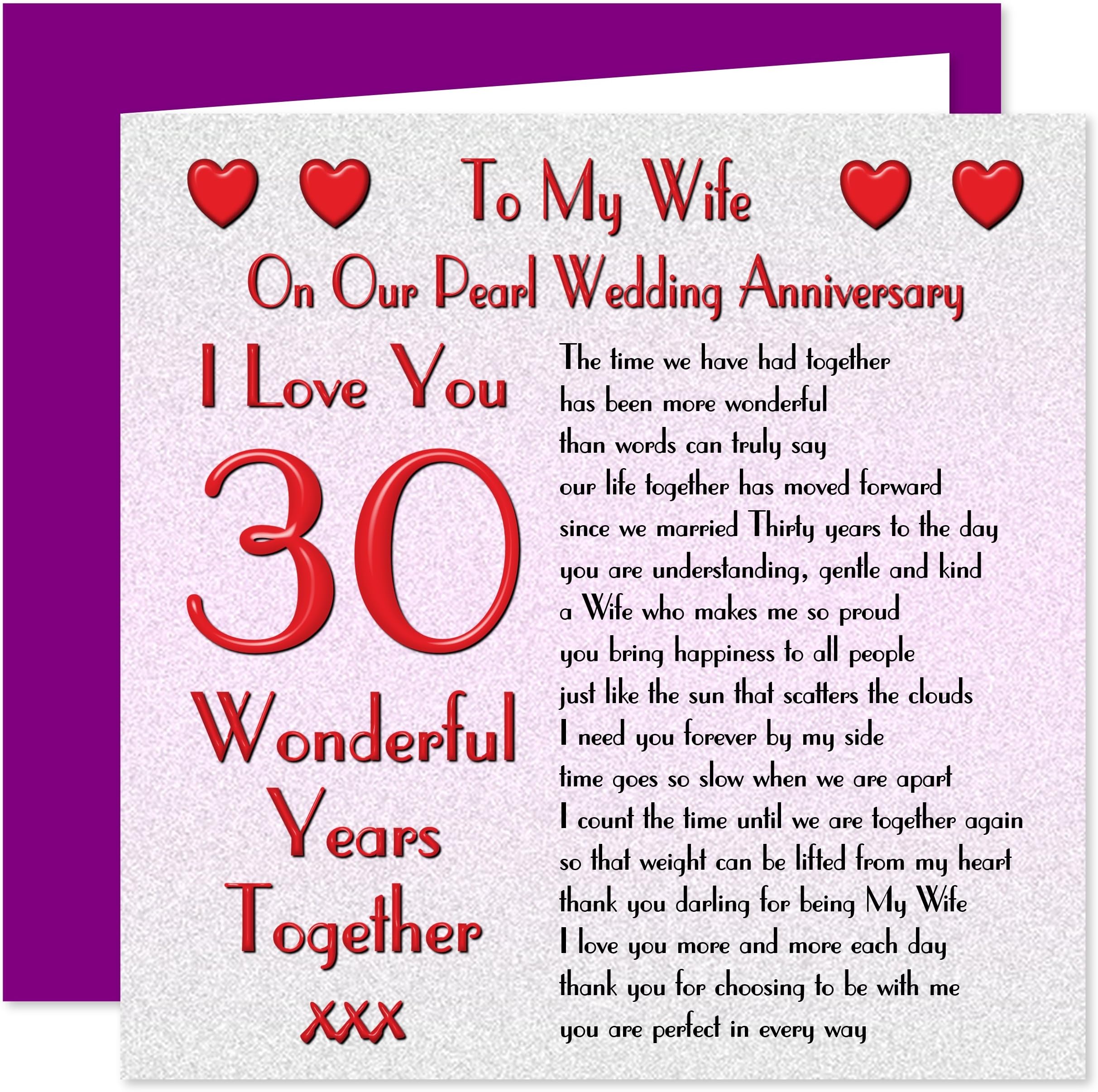 My Wife 30th Wedding Anniversary Card - On Our Pearl Anniversary - 30 ...