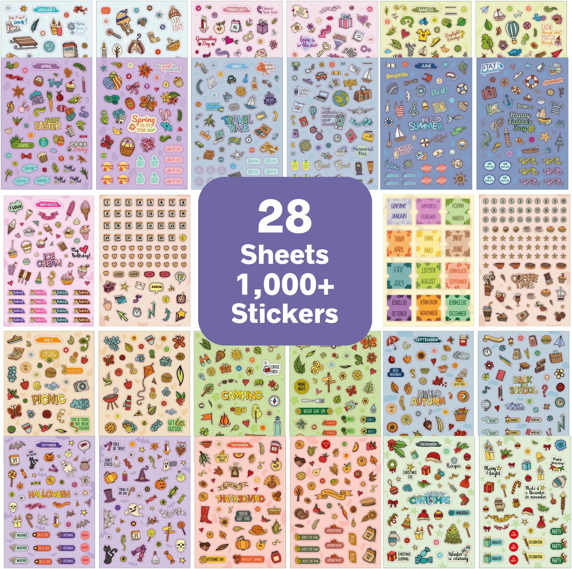 Amazon.com: Seasons & Holidays Planner Stickers Value Pack - 16 Sheets ...