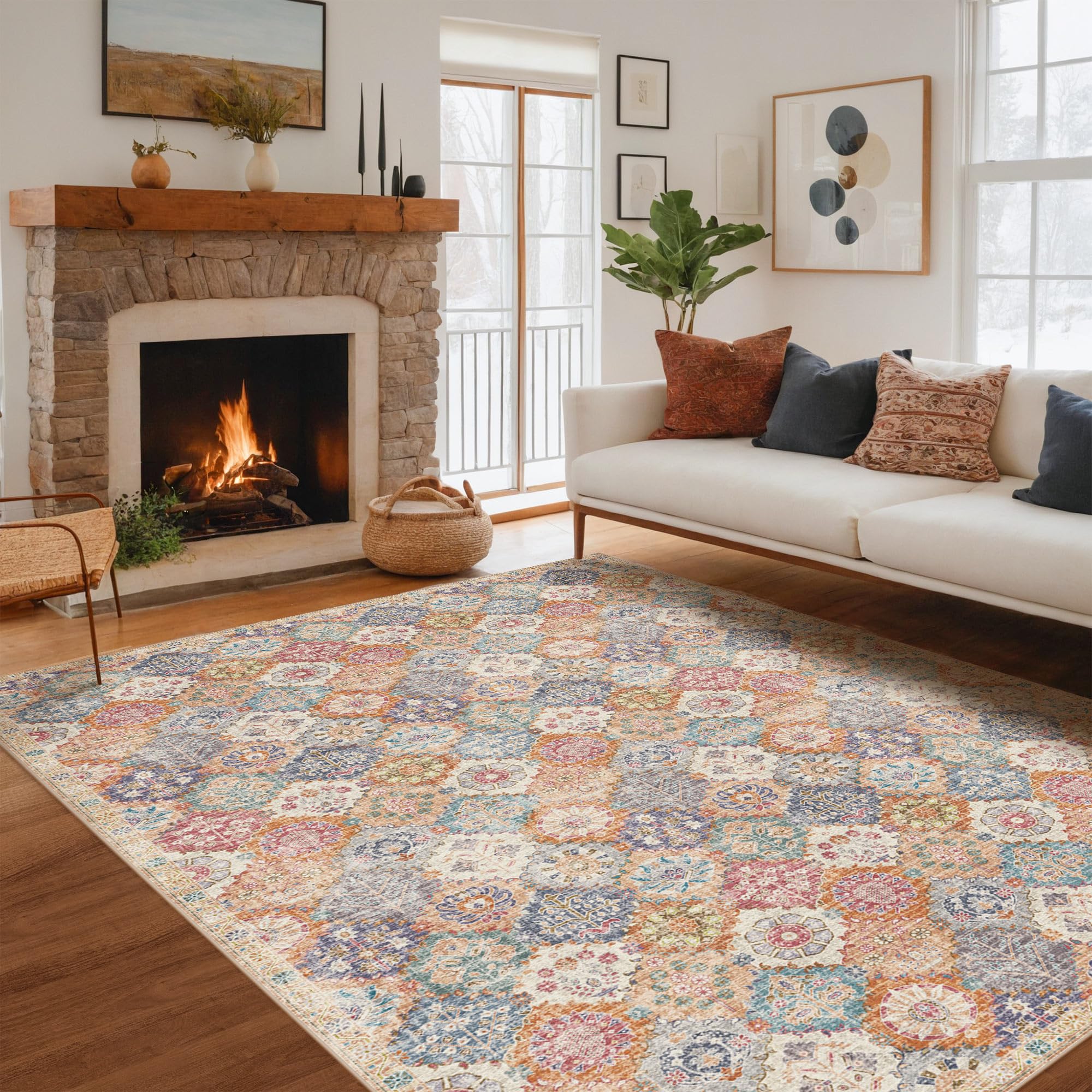 Amazon.com: Kokia Trellis Moroccan 8x10 Washable Area Rugs Orange ...