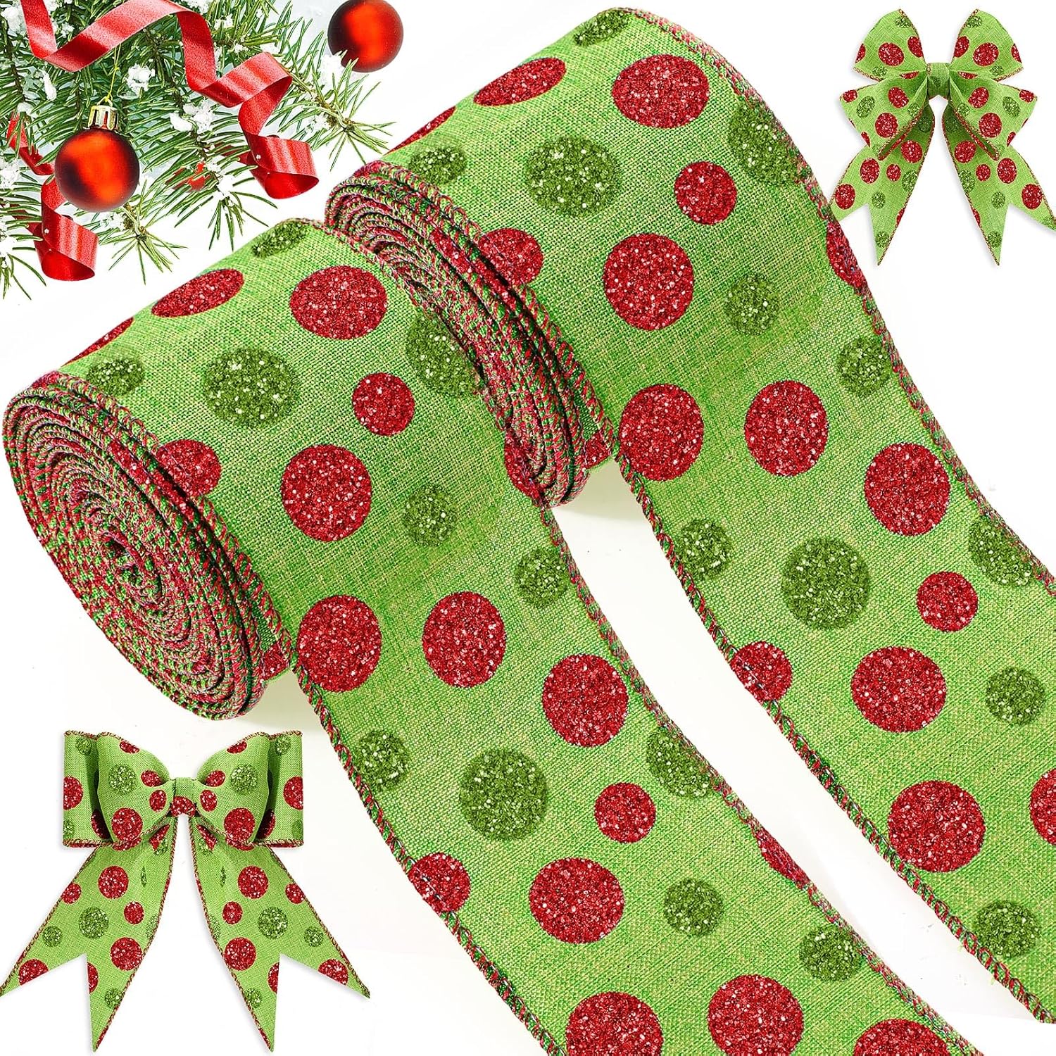 Amazon.com: 2 Rolls 20 Yards Christmas Wired Edge Candy Cane Glitter ...