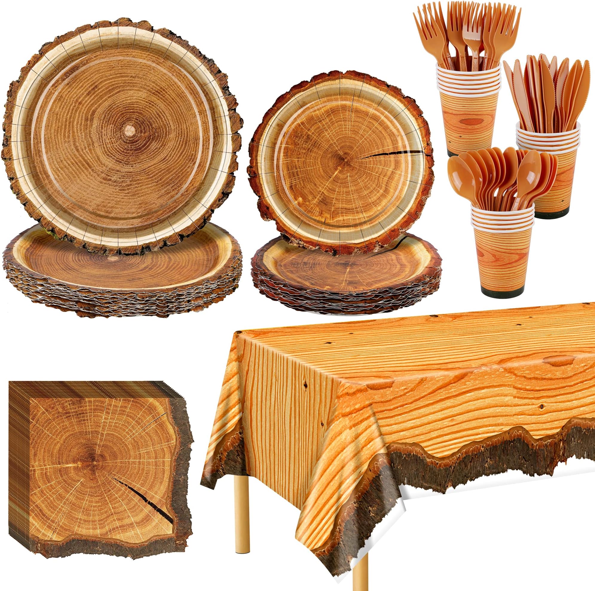 Amazon.com: 150Pcs Wood Grain Party Supplies Rustic Wood Slice Party ...