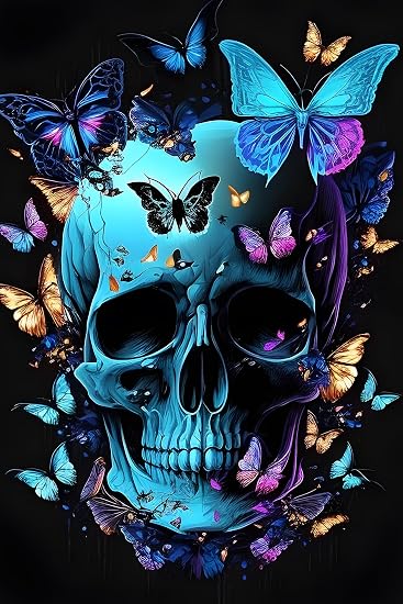 Amazon.com: Afusvoe Diamond Adult Painting Kit, Skull Butterfly 5D ...