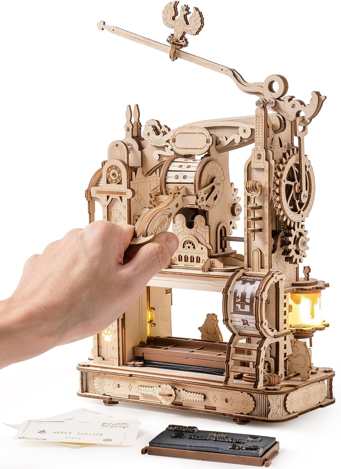 ROWOOD 3D Puzzle Wooden Printing Press Machine, Mechanical Model Kit ...
