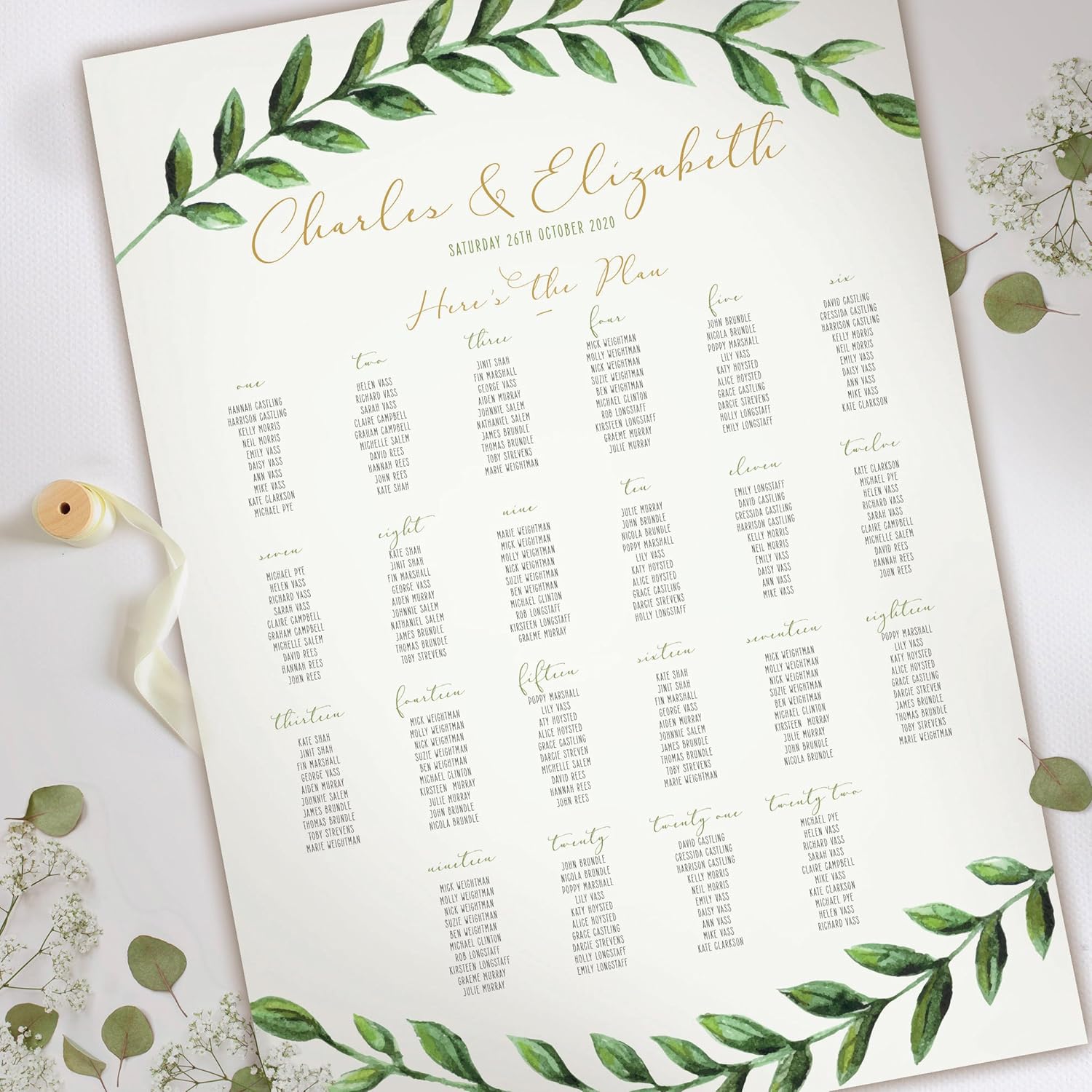 Personalised Table Plan - Wedding - Oasis - A3 A2 A1 + Mounted (A2 ...