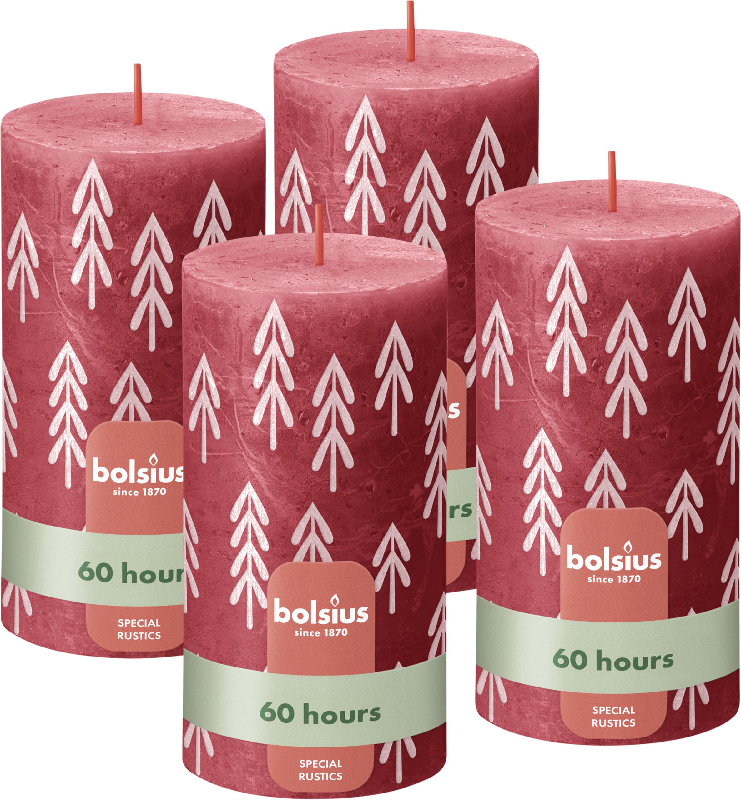 Bolsius Rustic Pillar Candles Silhouette - Red with Print - Pack of 4 ...