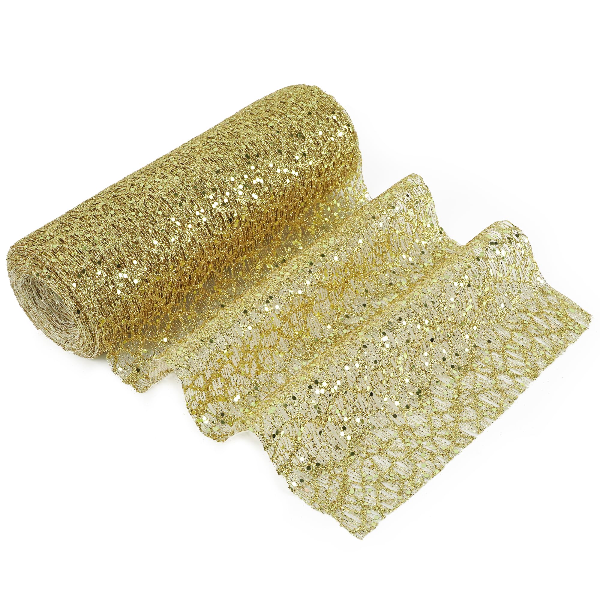 Amazon.com: MEEDEE Gold Glitter Mesh Web Ribbon 10 Inch Wide by 10 ...
