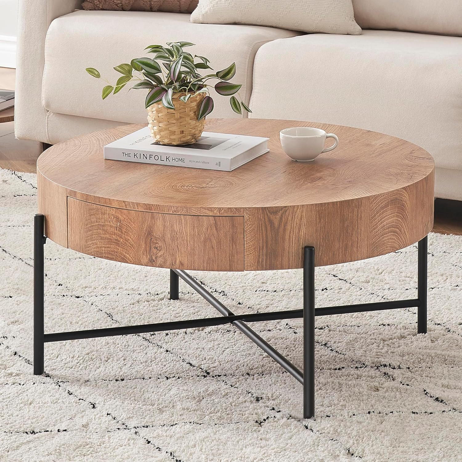 Amazon.com: GarveeHome Round Coffee Table with Drawers Farmhouse Circle ...