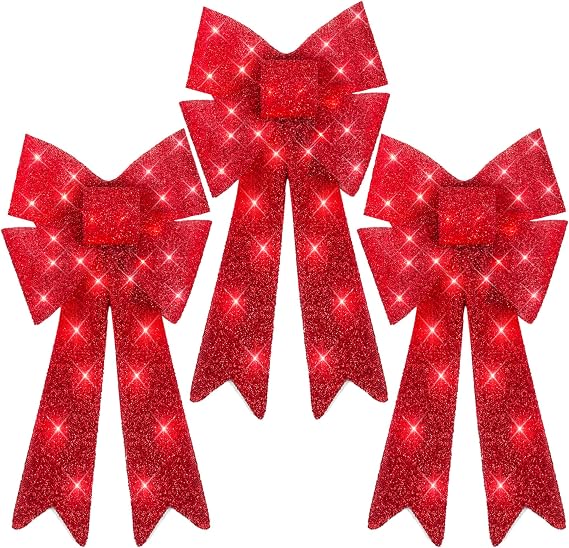 Amazon.com: Best Choice Products Set of 3 Bows Pre-Lit Christmas Bow ...