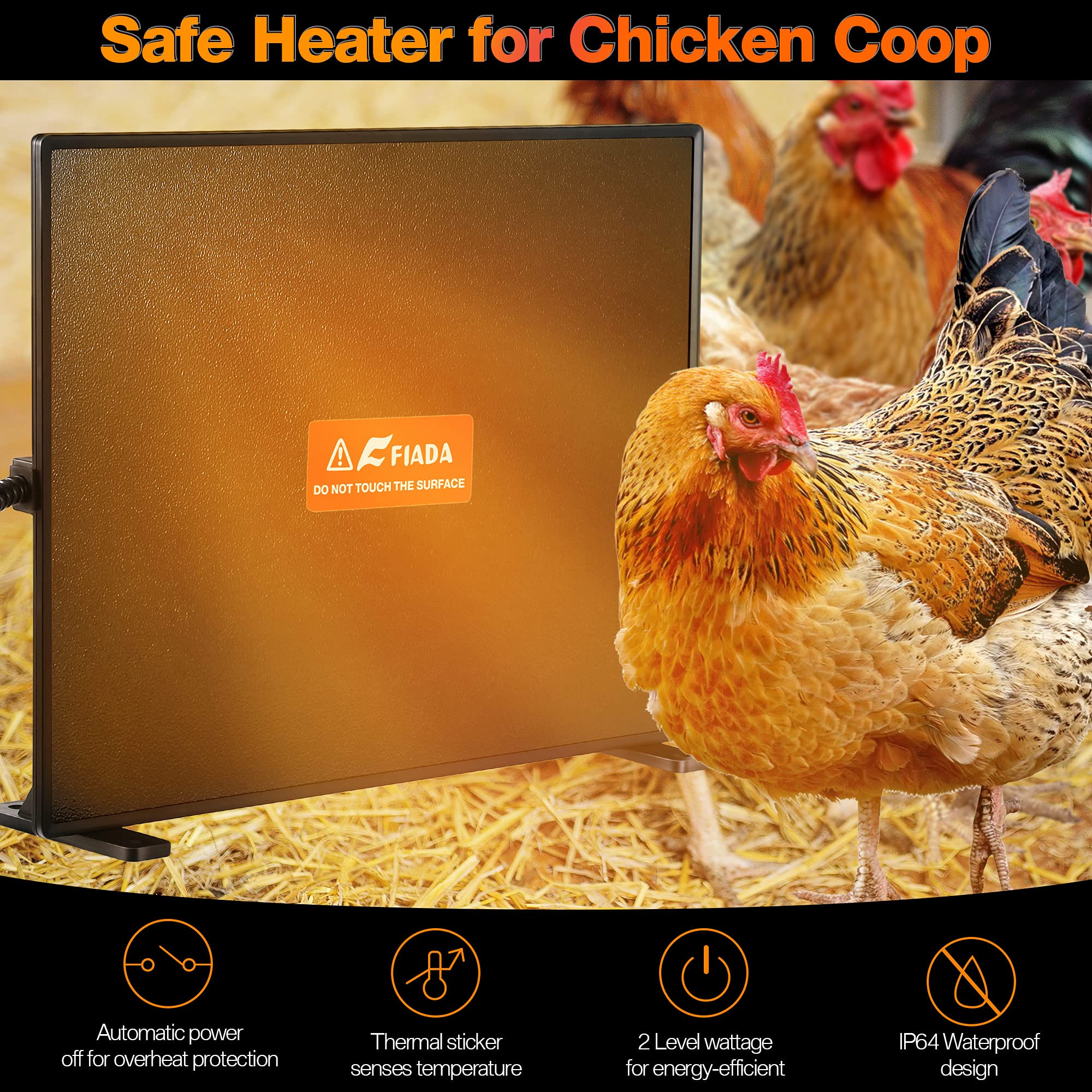 Fiada Chicken Coop Heaters, 100/200W Adjustable Wattage UL Tested ...