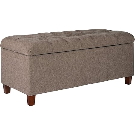 Amazon.com: HomePop Ainsley Linen Button Tufted Storage Bench with ...