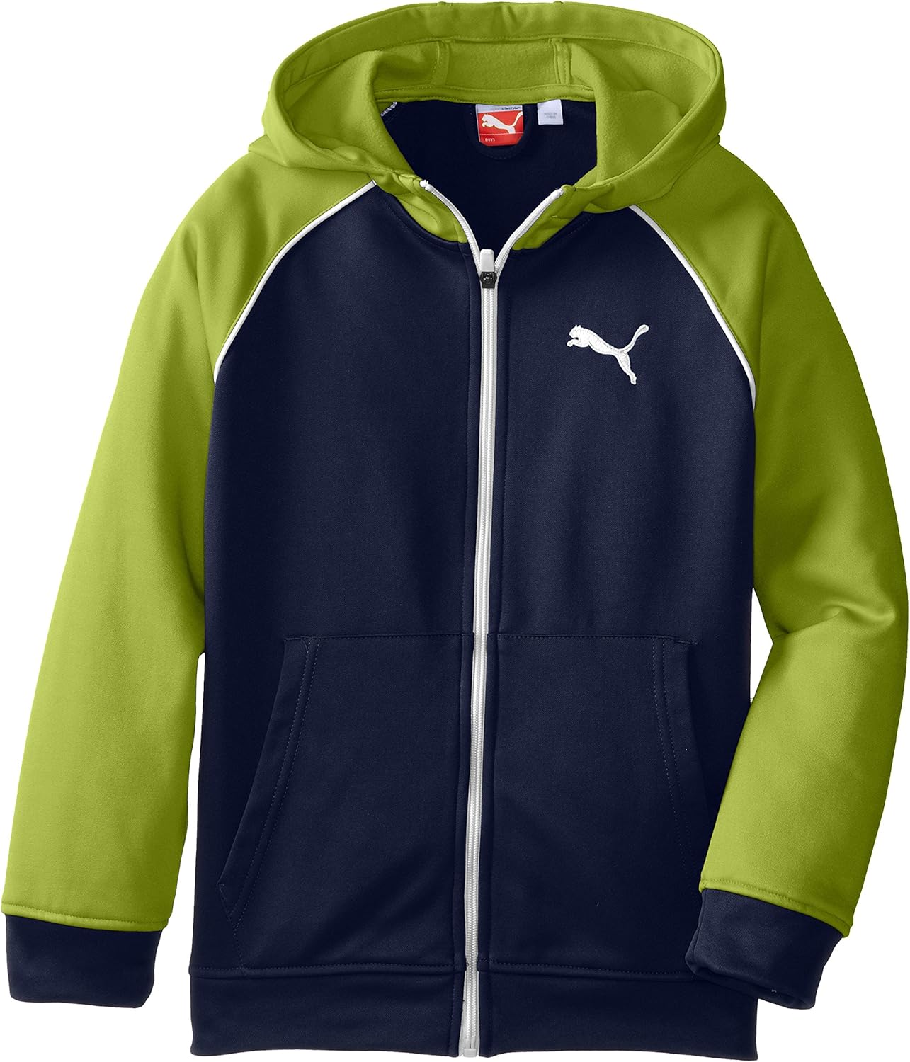Amazon.com: PUMA Big Boys' Raglan Fleece Zip Up, Lime Punch, Small ...