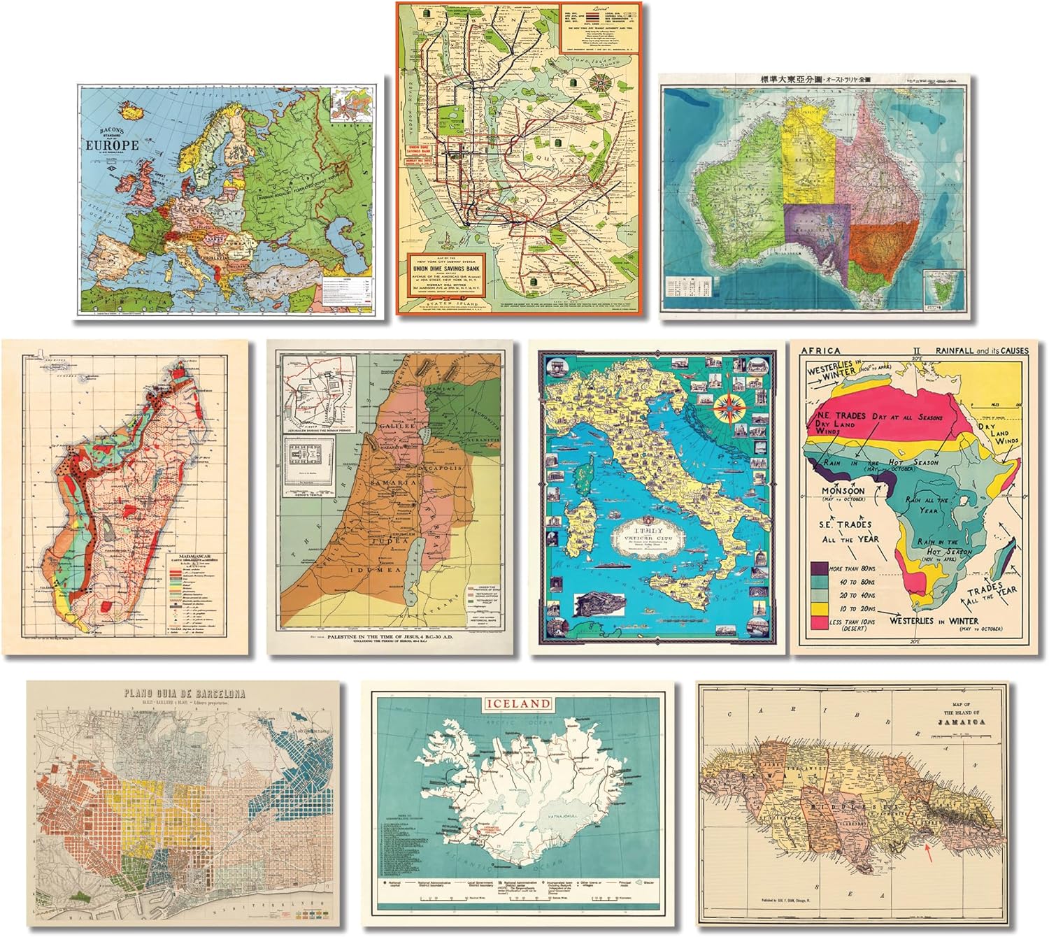 Amazon.com: Modern Classroom Posters - Old Map Educational Poster Set ...