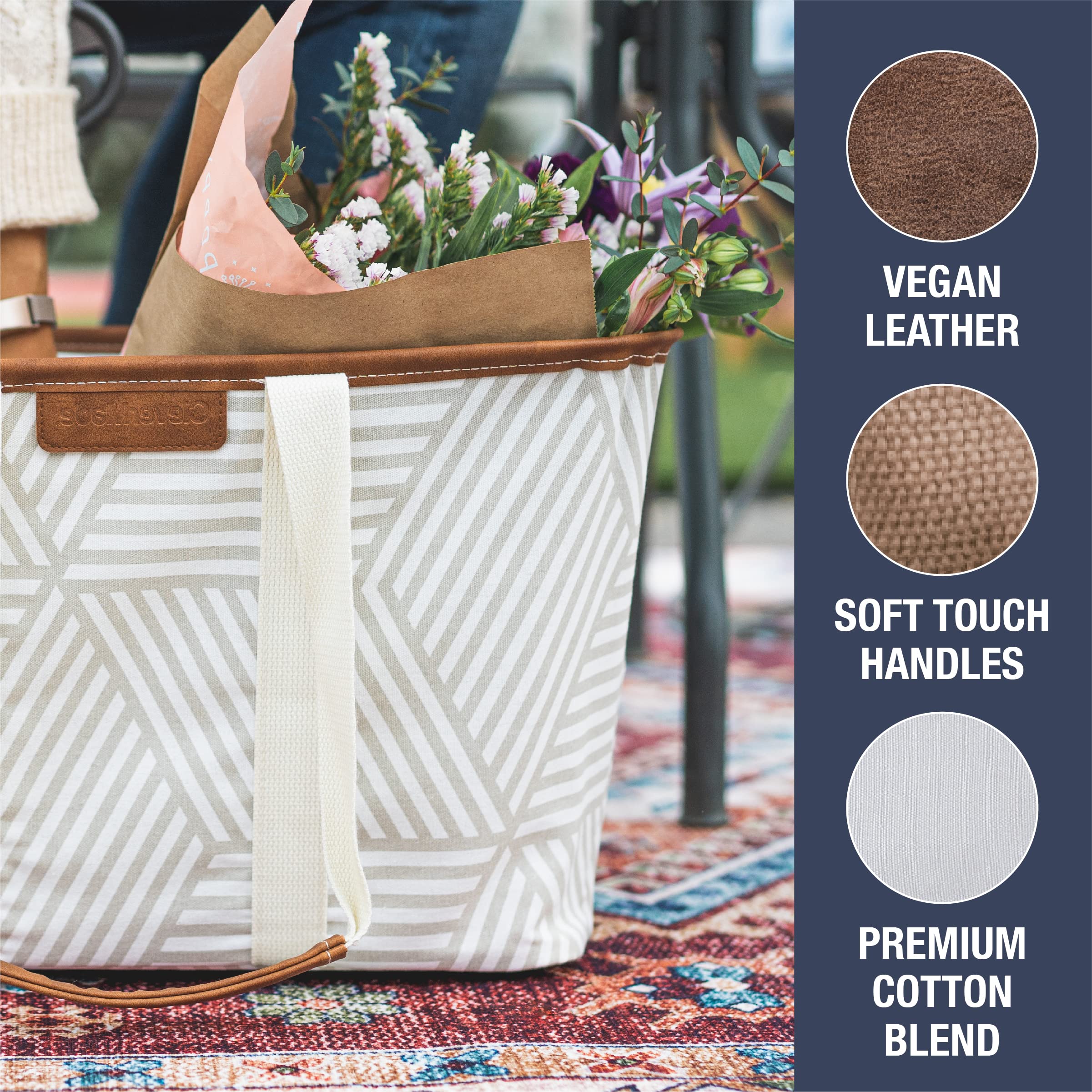 Snapklik.com : Collapsible LUXE Tote - Geometric Taupe 1 Pack 20L / 8 Gal - Reusable Grocery ...