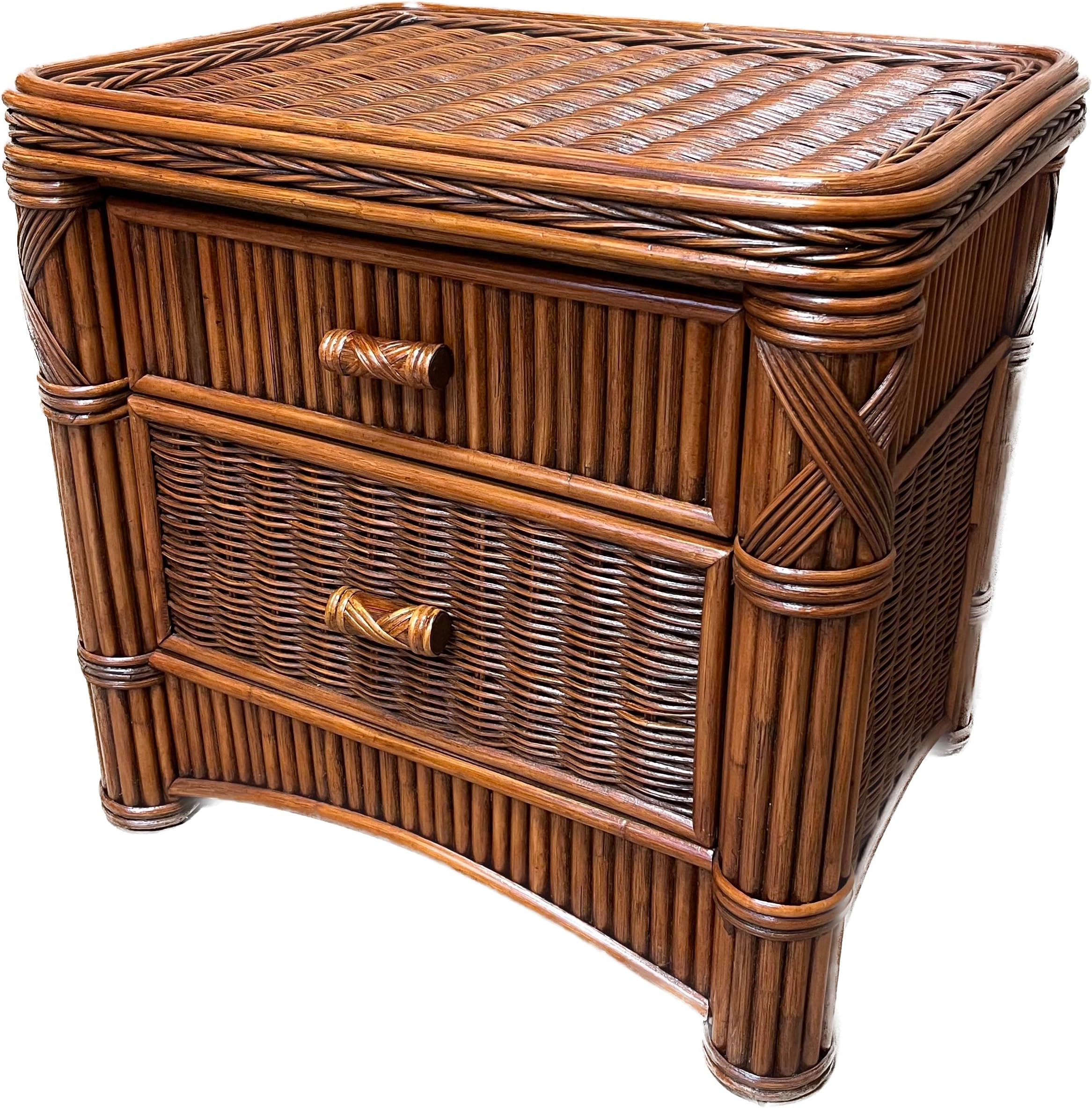 Amazon.com: Rattan Two Drawer Wicker Nightstand - Tropical Bedside ...