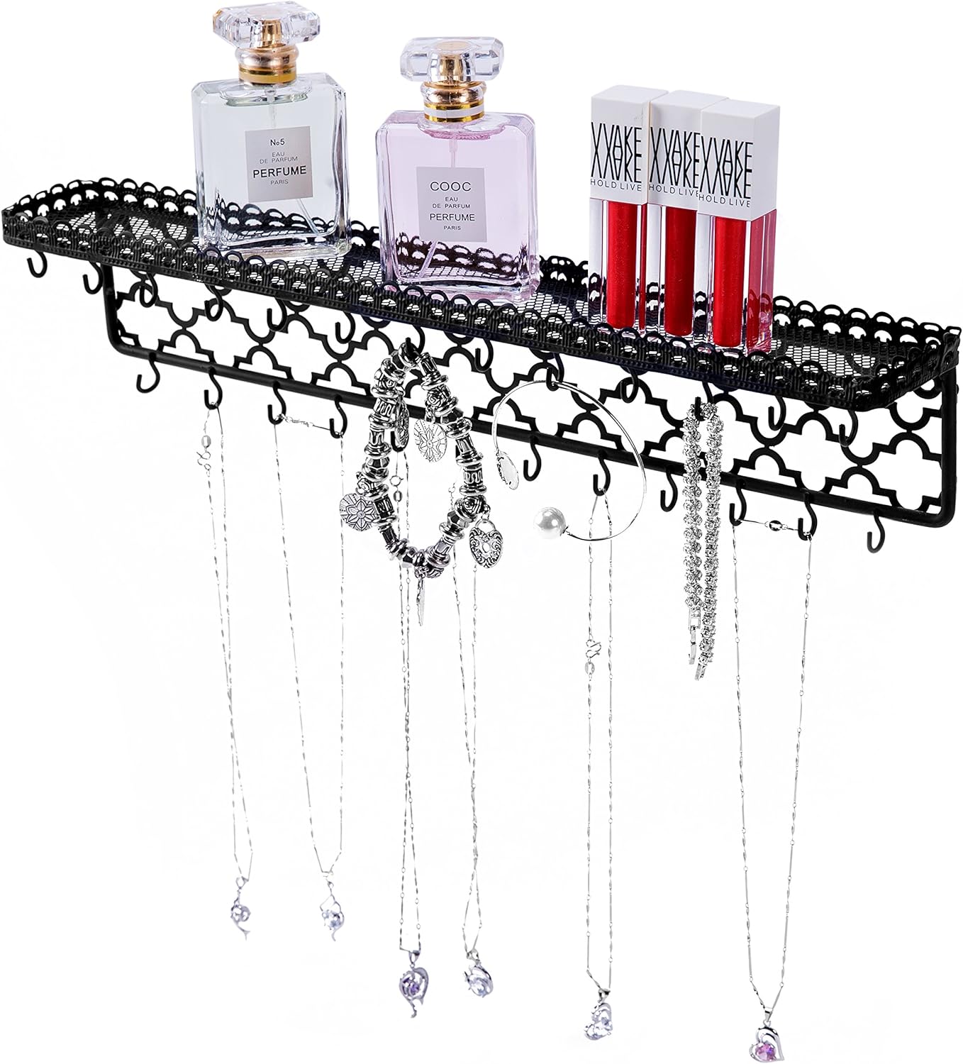 Amazon.com: MyGift Black Metal Wall-Mounted Jewelry Moroccan Design ...