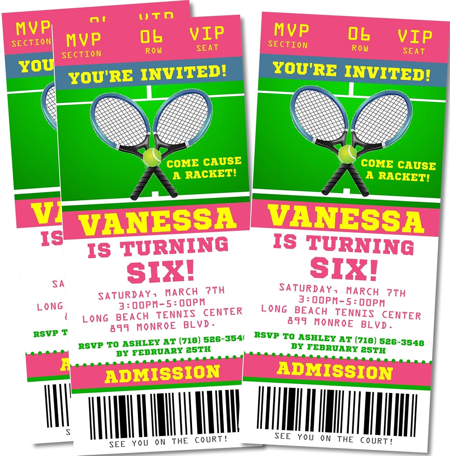 Amazon.com: Tennis Birthday Party Invitations (Pink/Green/Yellow ...