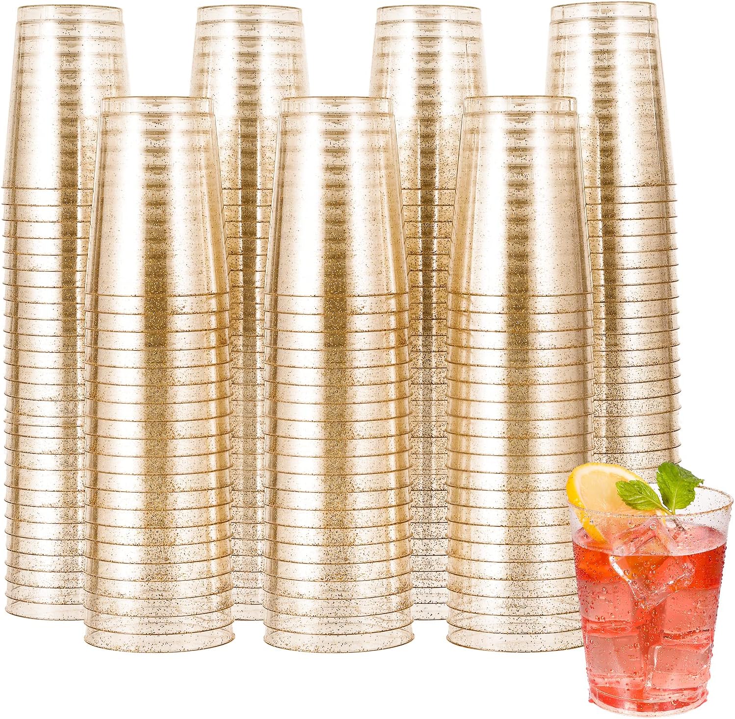 Amazon.com: 100 pc 10 Ounce Gold Glitter Disposable Plastic Cups 10 oz ...